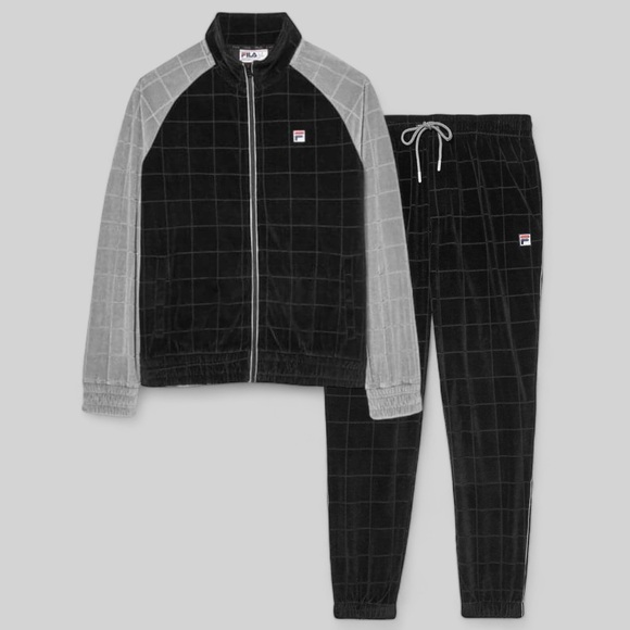 Fila | Other | Mens Fila Black Grey Velour Casual Outfit Set Tracksuits ...